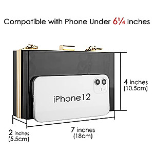 Linkidea Women's Clear Purse, Acrylic Clear Clutch Bag, Transparent Stadium Approved Crossbody Shoulder Evening Handbag with Two Detachable Chains for Wedding, Party (Clear Black)