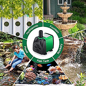 CWKJ Fountain Pump, 160GPH (10W 600L/H) Water Fountain Pump, Outdoor Submersible Fountain Pump with 4.9ft Tubing (ID x 1/3-Inch), 3 Nozzles for Aquarium, Pond, Fish Tank, Water Pump Hydroponics