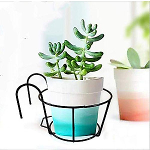 4 Pack Hanging Railing Planters Flower Pot Holders Plant Iron Racks Fence Metal Potted Stand Mounted Balcony Round Plant Baskets Shelf Container Box for Indoor&Outdoor Use-Black,Garden Steel Pots,6.3"