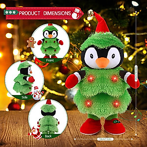 ACETOP LED Musical Christmas Tree Penguin Stuffed Animal Repeats What You Say Light up Soft Plush Toy Singing Dancing Talking Record Mimicking Twisting Interactive Animated Dolls Decoration Xmas Gifts
