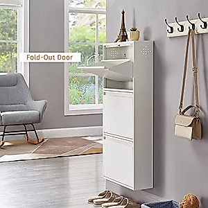 SPACEROCK 3 Drawer Shoe Storage Cabinet Wall Mounted & No-Assembly 20“ Metal Shoe Cabinet for Entryway, Hallway, and Corridor, Holds 9 Pair Shoes (White, 20 Inches)