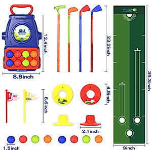 QDRAGON Kids Golf Clubs, Toddler Golf Set with 8 Balls, Putting Mat, 4 Golf Sticks, 2 Practice Holes and Golf Cart with Wheels, Indoor Outdoor Sport Toys for Boys Girls Ages 2 3 4 5+