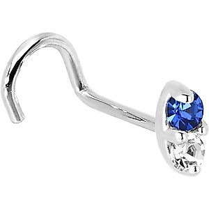 Body Candy Solid 14k White Gold 1.5mm Genuine Blue Sapphire Diamond Marquise Right Nose Stud Screw 20 Gauge 1/4"