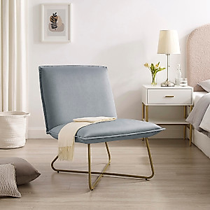 Linon Light Grey Velvet Gold Metal Base McAllister Accent Chair