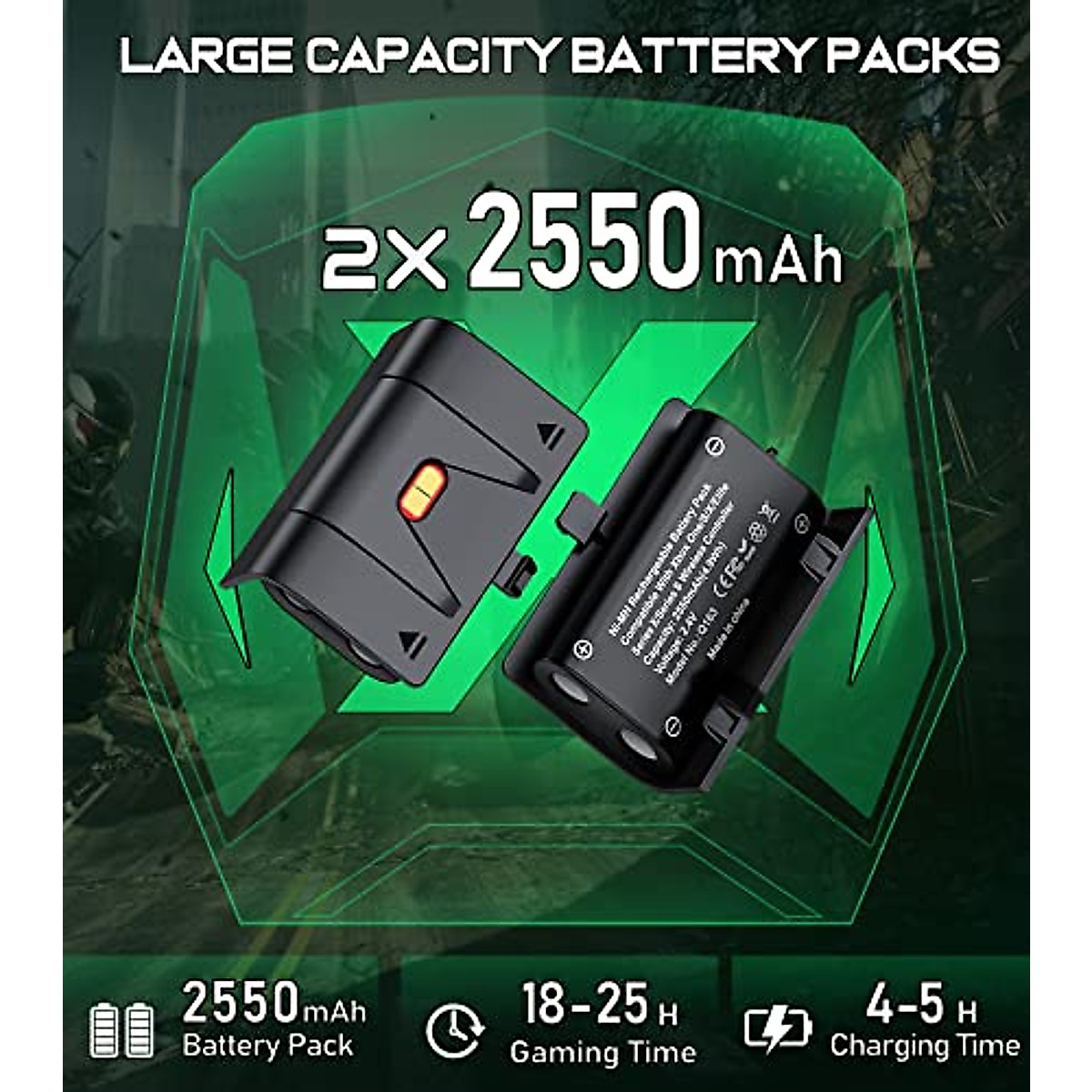 LIFUFUTEE Rechargeable Battery Pack with 2x2550mAh Xbox Battery Packs for Xbox One/X/S/Elite Controller, Xbox Controller Battery Pack with 4 Batteries Cover for Xbox Series X|S