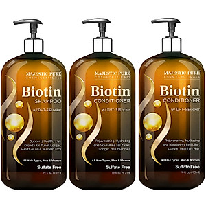 Majestic Pure Biotin with DHT Blocker Complex Shampoo & Conditioner Set (16 oz each) and Biotin Conditioner (16 oz) Bundle