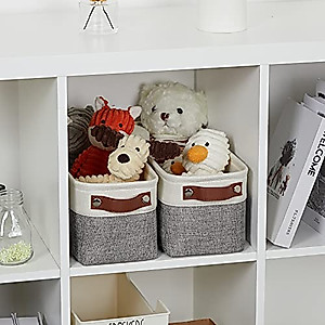 DULLEMELO Small Storage Baskets 15"x6"x5.5", Fabric Storage Bins for Toilet Tank Top [2 Pack], Back of The Toilet Basket (White&Grey)