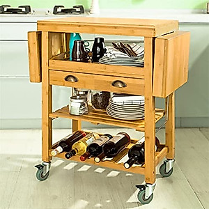 QUANJJ Extendable Kitchen Trolley Cart with 2 Folding Hinged Side Boards Removable Tray