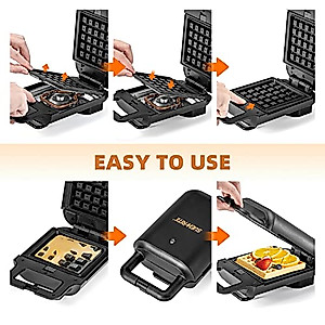 Mini Waffle Maker, Waffle Iron, Non-Stick 2-in-1 Waffle Machine with Removable Plates, Belgian Waffle Maker with Easy to Clean, Black
