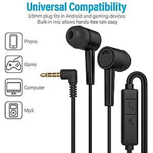 RedSkyPower 10 Pack Black Color Kid's Wired Microphone Earbud Headphones, Individually Bagged, Disposable Earbuds with Mic Ideal for Students in Classroom Libraries Schools, Bulk Wholesale