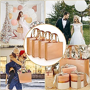 PHOGARY 12 Large Gift Bags with Handles, Stylish Tote Bags for Birthday Wedding Party Favor Christmas Present Wrap, Reusable Glossy Grocery Bags, non-woven fabric (Rose Gold)
