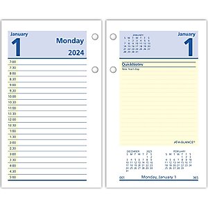 AT-A-GLANCE 2024 Daily Desk Calendar Refill, 3-1/2" x 6", Standard, Loose-Leaf, QuickNotes (E5175024)
