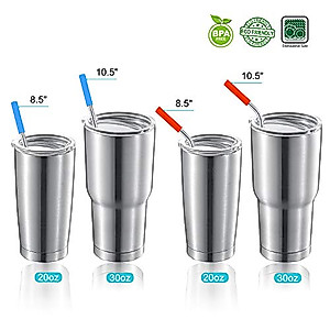 StrawExpert Set of 16 Reusable Stainless Steel Straws with Travel Case Cleaning Brush Silicone Tips Eco Friendly Extra Long Metal Straws Drinking for 20 24 30 oz Tumbler