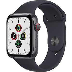Apple Watch SE (GPS + Cellular, 44mm) Space Gray Aluminum Case with Midnight Sport Band (Renewed)