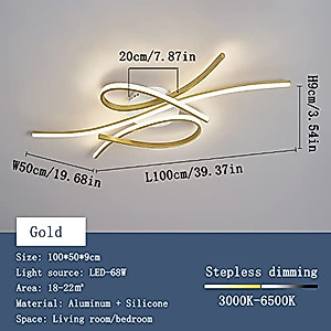 MayNuo Led Ceiling Light Gold Dimmable Living Room Lamp Chic Fashion Design Dining Table Lamps Modern Ceiling Lamp with Remote Control for Bedroom, Kitchen, Dining Room, 68Watt, L100Cm (Gold)