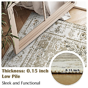 jinchan Hallway Runner Rug 2x10 Machine Washable Runner Rug Taupe Vintage Floral Design Non-Slip Ultra-Thin for Kitchen Laundry Room Bedroom Farmhouse (2‘x10',Taupe)