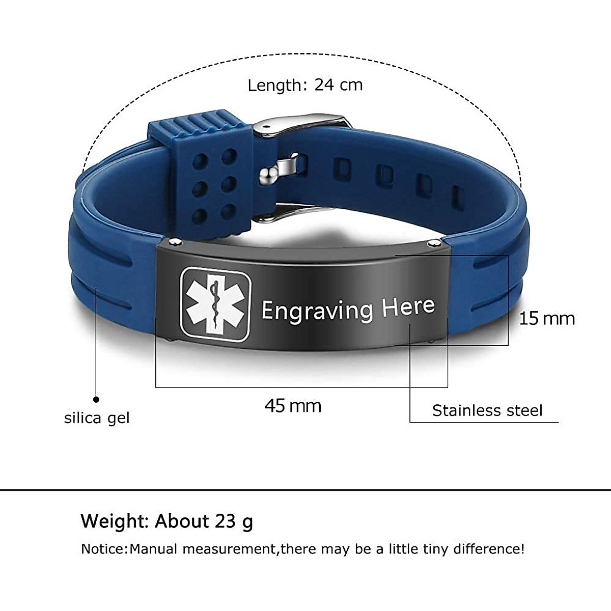 Fortheday Personalized Medical Alert Bracelets for Women Men Kids Adjustable Silicone Medical Bracelets Custom Waterproof Life Medical ID Bracelets Alert Bracelets (Deep Blue)