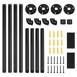 Neala Industrial Pipe Clothing Rack Set 31.5 Inches Black Iron Garment Rack 2 pack Multifunction Hanging Clothing Rod for Storage Retail Display Wall or Ceiling Mount in Bathroom Bedroom and Balcony