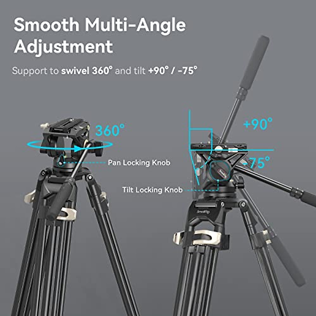 SmallRig Fluid Video Head with Quick Release Plate, Universal Bubble Level Tripod Fluid Head for Mirrorless, Video Cameras and DSLRs, Compatible with Gimbal Plate for DJI RS Series, DH-01-3985