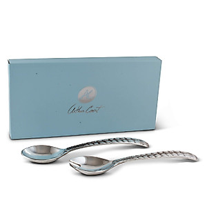 Arthur Court Salad Servers Feathers Metal Pair Thanksgiving Table 2 pieces Cast Aluminum 11 inch Long