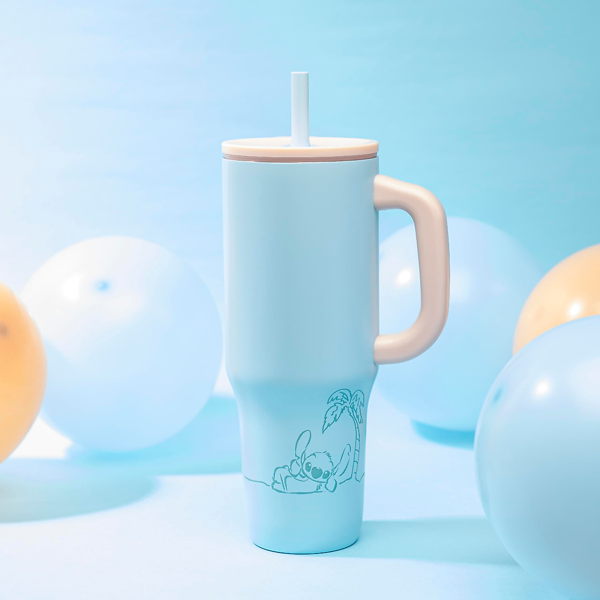 Zak Designs Disney Sutton Travel Tumbler for On the Go or At Home, 40oz Stainless Steel with Vacuum Insulation, Silicone Straw, Carry Handle, and 3D Artwork for Cold Drinks (Stitch)