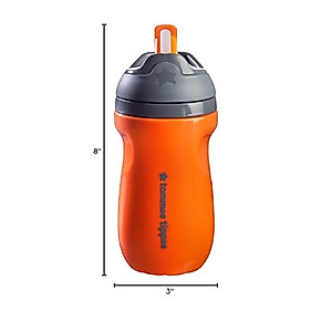 Tommee Tippee Insulated Non-Spill Straw Cup, 12m+ Toddler Training Drinking Bottle, 100% Leak Proof, Sporty Carry Handle, BPA Free, 9oz, Orange