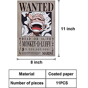 CNMLGB 11 PCS Nika Luffy 3 billion Wanted Bounty Paper Poster 10 Straw Hat Pirates Crew Zoro Sanji Nami Usopp Chopper Robin Franky Brook Jinbei 1 PC Flag (11×8 in)