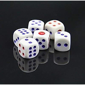 KAKDA,25pcs/lot Standard Plastic 10mm/12mm/14mm Game White Decider Dice Die RPG Toy Bauble B2C Shop Red and Blue dots dice GYH - (Color: 14mm)