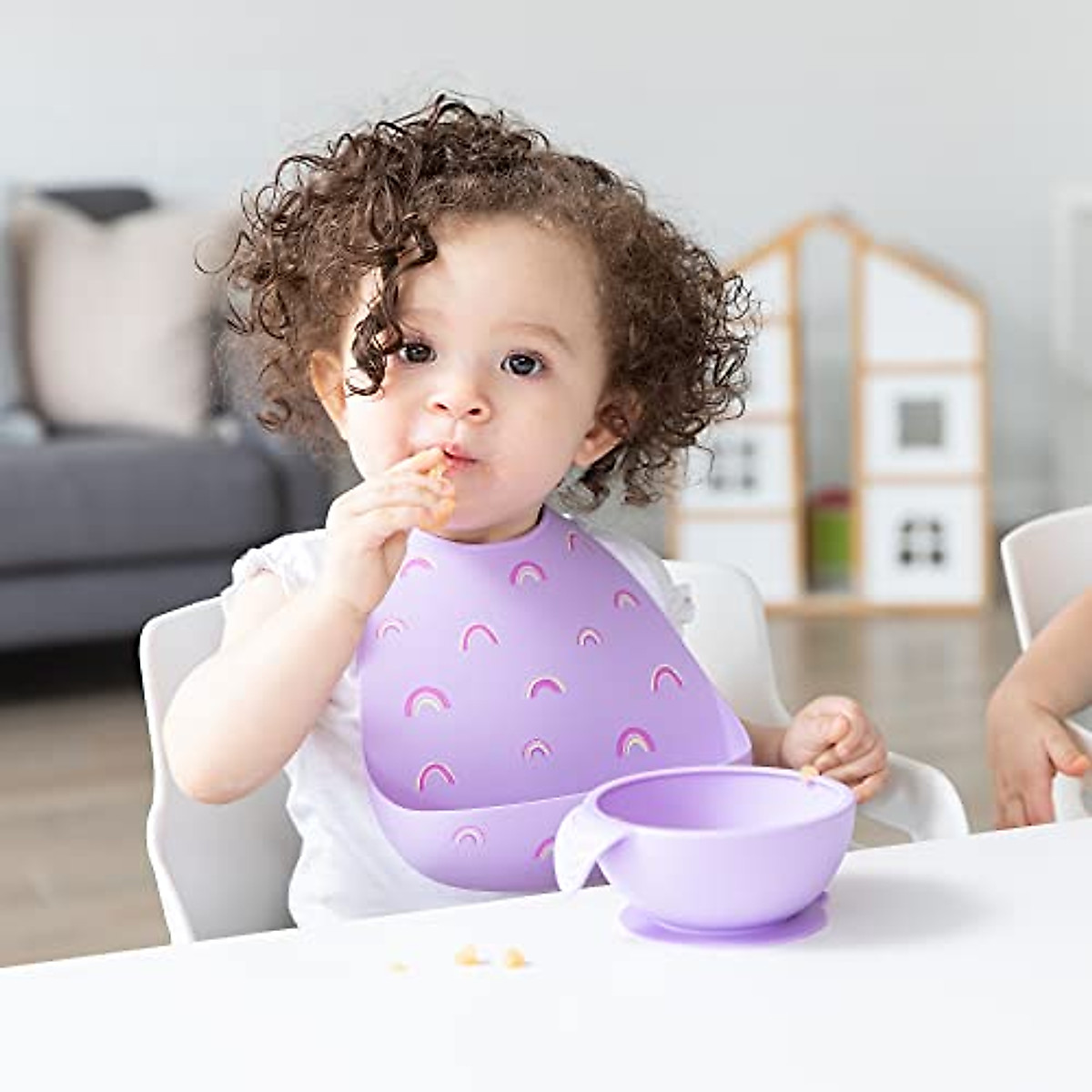 Bumkins Bibs, Silicone Pocket for Babies, Baby Bib for Girl or Boy, for 6-24 Months Up to Toddler, Essential Must Have for Eating, Feeding, Baby Led Weaning Supplies, Mess Saving, Rainbows Purple