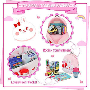 Toddler Backpack,Cute Plush Small Preschool Backpack with Leash Gift for Little Boys Girls Kids with Chest Strap,Pink Bunny VONXURY