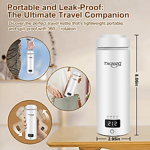 Txxzozg Travel Electric Kettle Mini,Portable Electric Tea kettle Small,316 Stainless Steel Small Hot Water Boiler with 4 Temperature Control,with Auto Shut-Off & Boil Dry Protection（White,500ml）