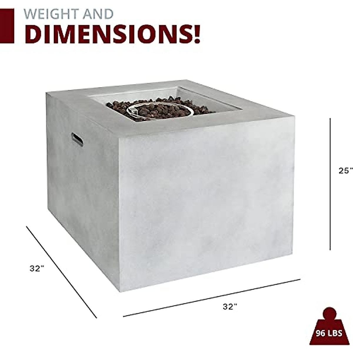 Lokingrise 32" Square Concrete Fire Pit Table, Gas Fire Pit, Outdoor Concrete Fire Table, Propane Fire Pit Table with Cover, Included Fire Pit Accessories