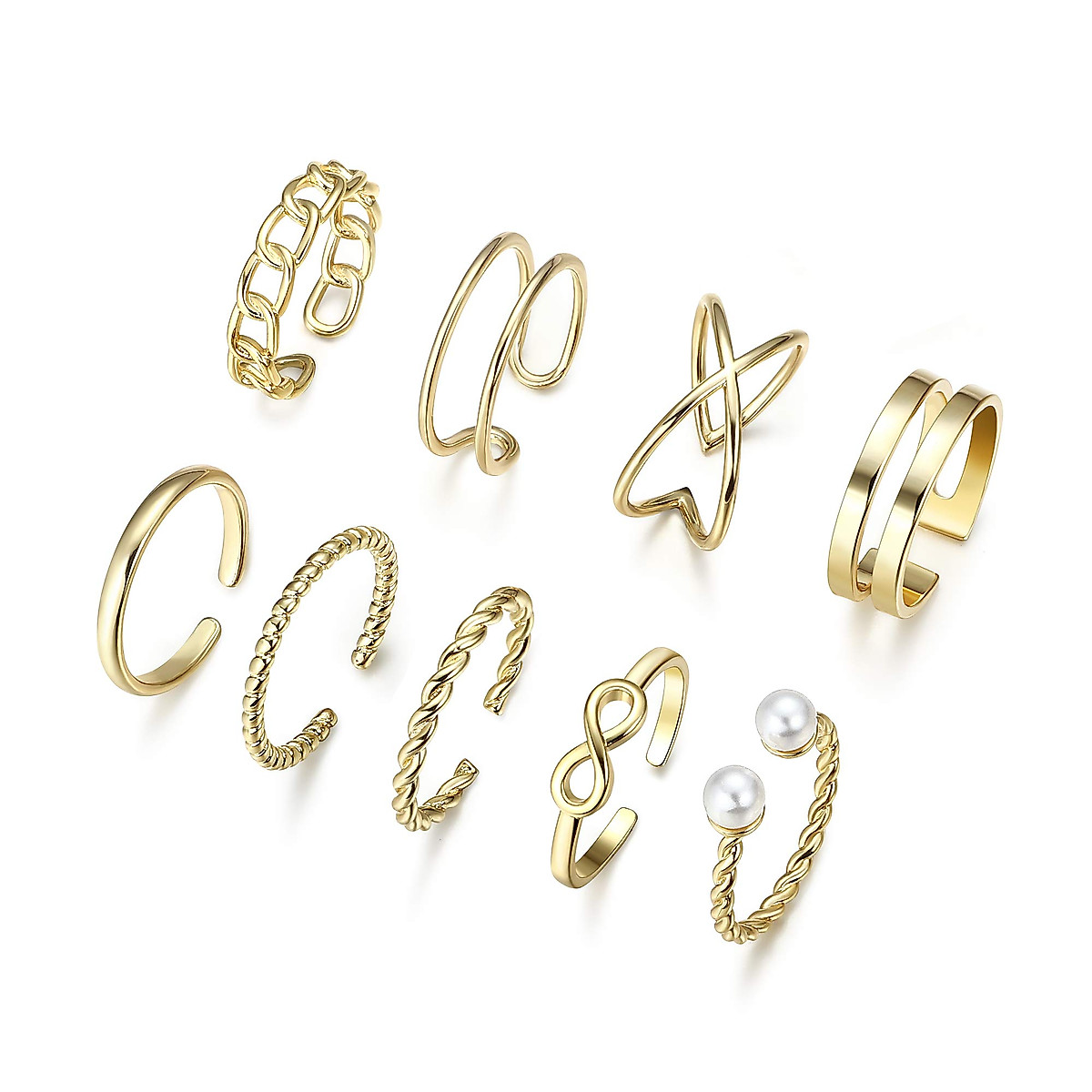 LOYALLOOK 9PCS Vintage Knuckle Stackable Rings Set for Women Bohemian Retro Gold/Silver Plated Midi Ring Hollow Pearl Comfort Fit Vsco Joint Finger Rings Adjustable (Gold Tone)