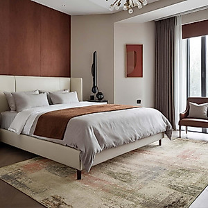 Washable Abstract Area Rug 5x7 - Modern Large Soft Living Room Bedroom Rugs Stain Resistant Non-Shedding Low Pile Carpet for Indoor Dining Room Home Studio Office - Multi-Color/Green Pink Beige