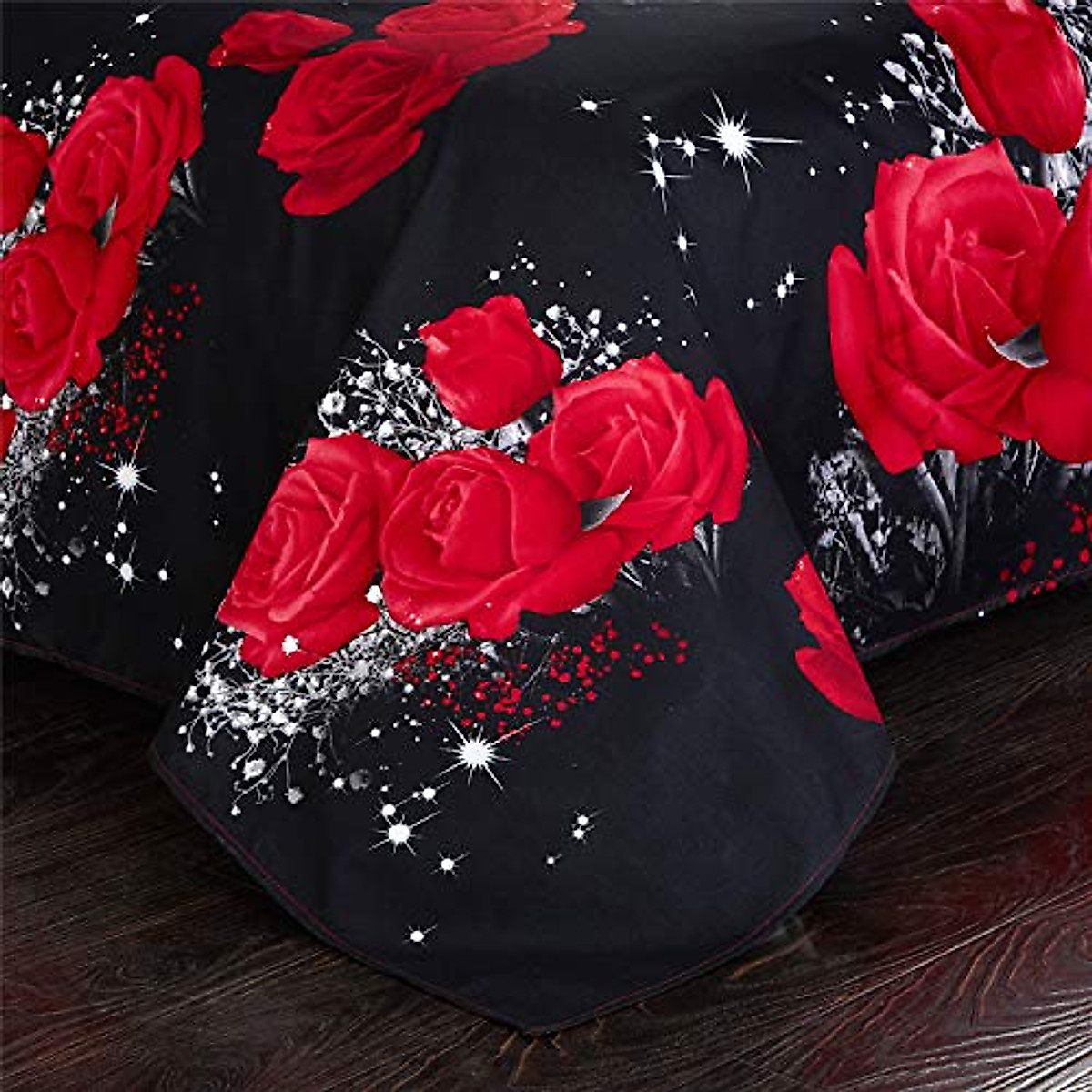 Labstandard Red Duvet Cover Set Queen, 3D Printed Rose Bedding Soft Comforter and Breathable Quilt Cover(1 Duvet Cover, 2 Pillowcases, Zipper Closure)