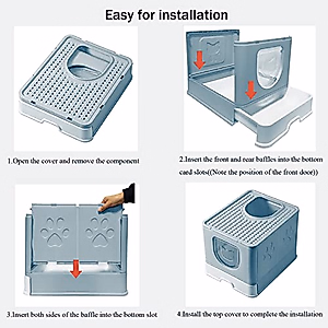 Hamiledyi Foldable Cat Litter Box with Lid, Large Litter Box with Drawer Enclosed Kitty Litter Pan, Top Entry Type Cat Potty with Plastic Scoop Anti-Splashing & No Smell Easy to Scoop (Blue)
