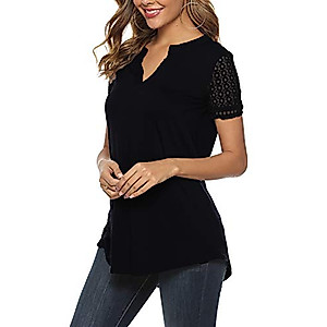 Zattcas Women's Summer V Neck Short Sleeve Tunic Shirt Business Casual Blouses for Women Black Medium