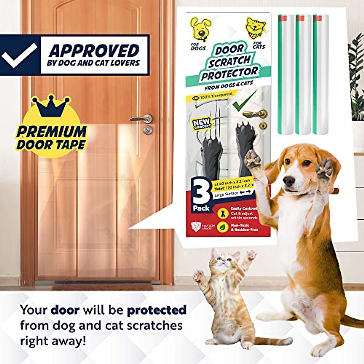 Panther Armor 3-Pack Door Protector from Dog Scratching - 3 x 40" x 8.2" Cat Scratch Door Frame Protector Anti Dog Scratch - Door Guard for Dogs Clear
