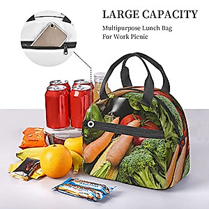 LYNSAY Nutritious Vegetables Printed Lunch Bag, Lightweight And Durable, Adjustable Shoulder Strap, Reusable Lunch Handbag, Portable Refrigerated Bag