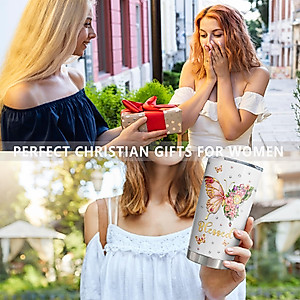 Qatdey Christian Gifts for Women Tumbler 20oz, Religious Gift for Women, Baptism Confirmation Gifts for Girl, Inspirational/Catholic/Spiritual/Birthday Gifts, Bible Verse/Scripture Gift Cup 1PC