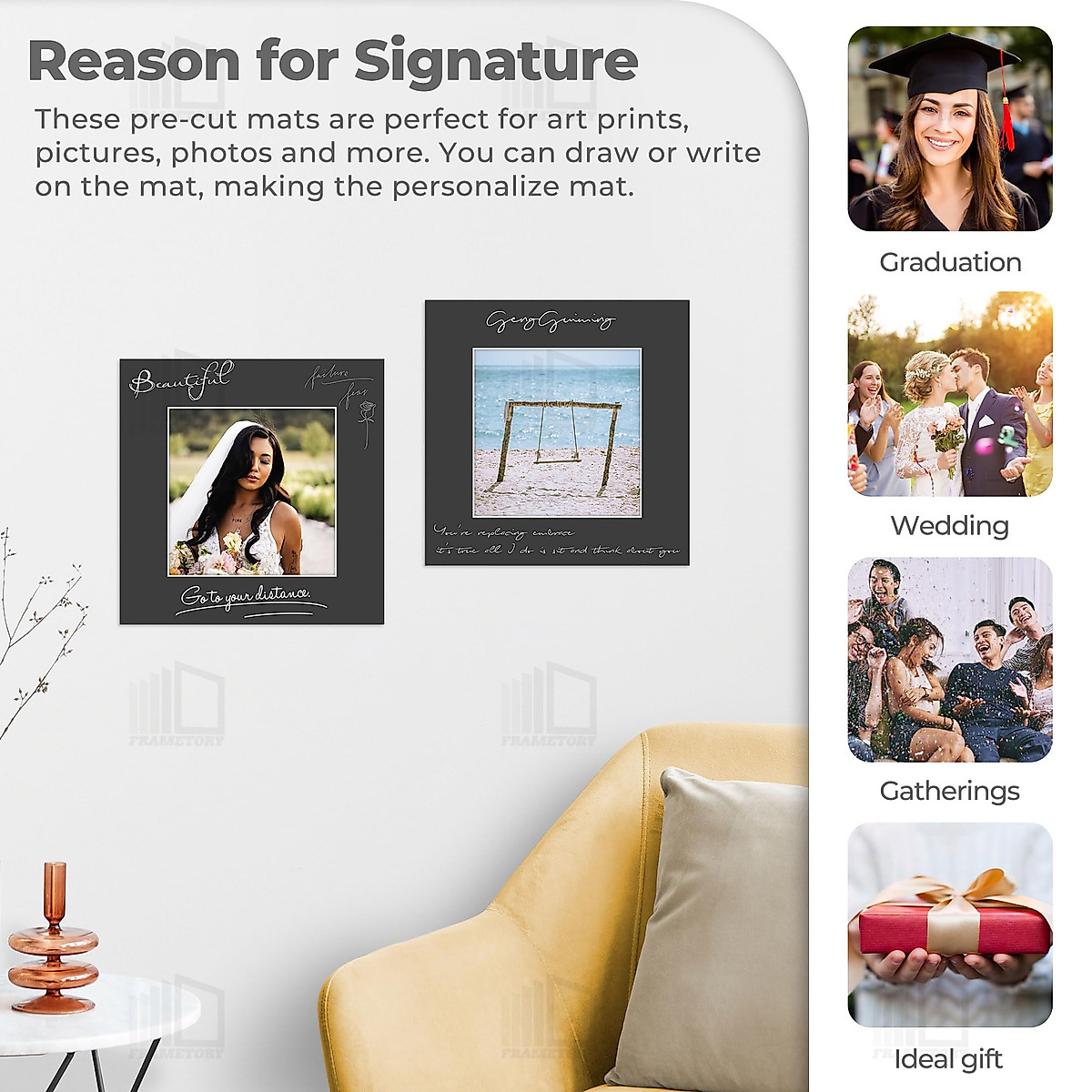 Frametory, 12x12 Black Pre-Cut Picture Mats for 8x8 Photos, Prints, Artworks - White Core Bevel Cut 7.5x7.5 Openings Acid Free Frame Mattes 1.4Mm Thickness - Pack of 12