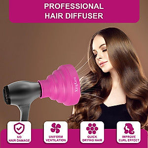 Collapsible Silicone Hair Dryer Diffuser - Travel and Easy Storage - Fit Most Hair Dryers with Nozzle Diameter D-1.575Inch to 1.968 Inch (4-5cm) - Pink