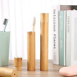 Wilzing 4 Pieces Bamboo Toothbrush Travel Case for Adults and Children, Travel Bamboo Toothbrush Holder Portable Toothbrush Storage Toothpaste Case Cover Box for Travel, Family, Camping, School