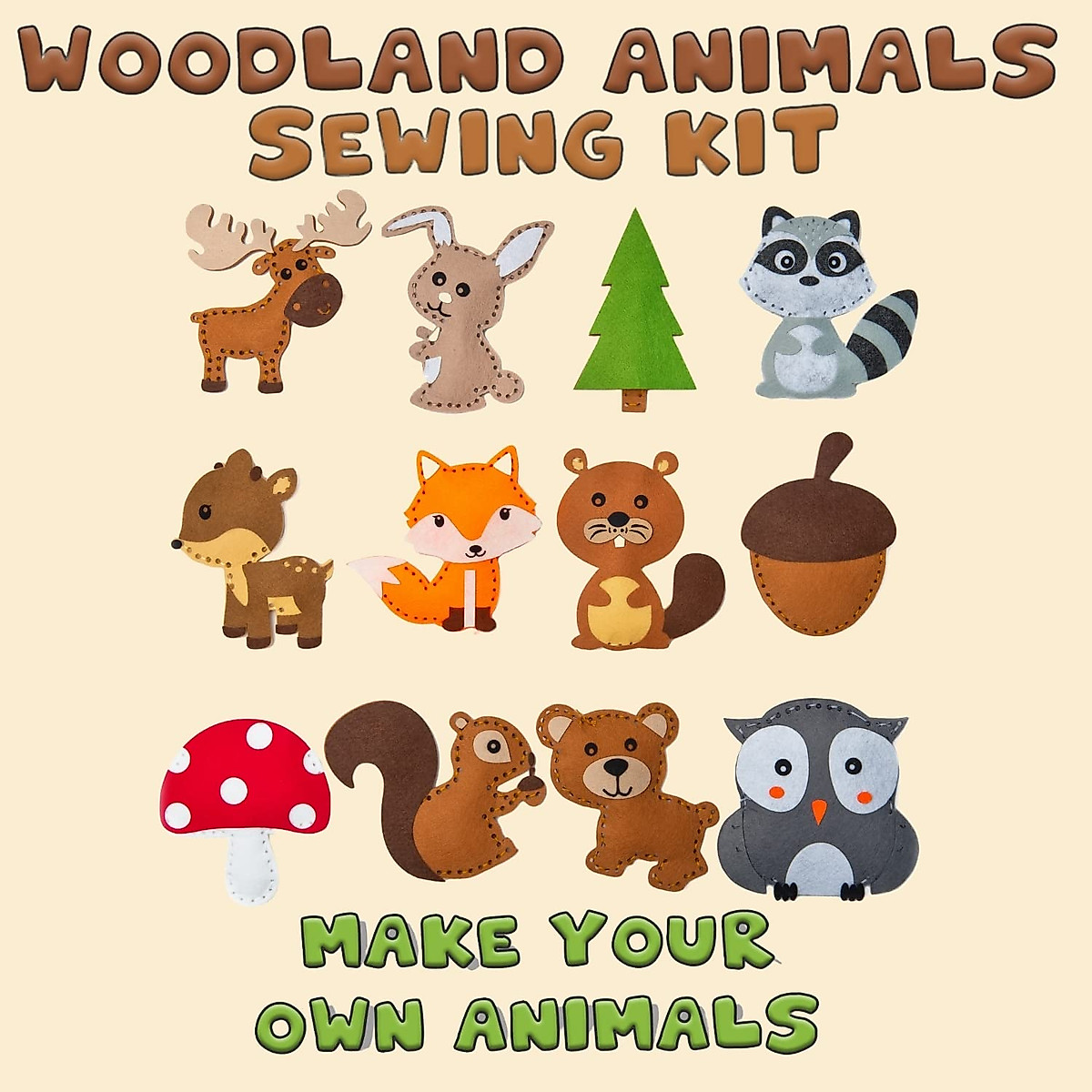 Dezzy's Workshop Sewing Kit for Kids - Woodland Animals Kids Sewing Kit - Make Your Own Stuffed Animal Kit - Felt Stitch Art and Craft Toys for Boys and Girls - Childrens DIY Crafting and Sewing