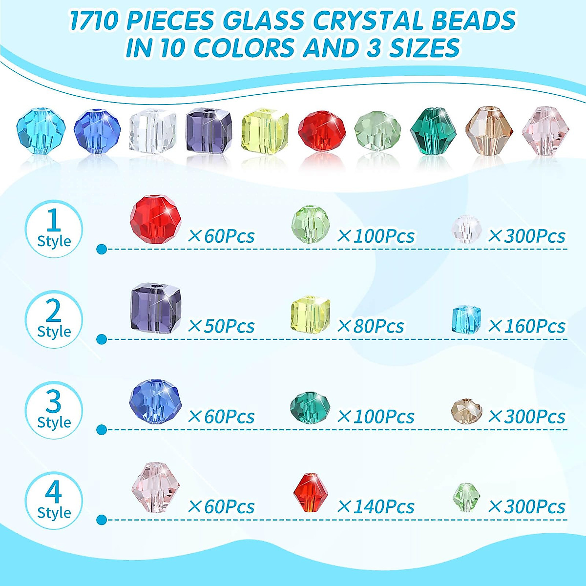 cridoz 1710 Pieces Crystal Glass Beads for Jewelry Making and Crafts, Colorful Beads for Bracelets, DIY Crafts and Home Ornaments