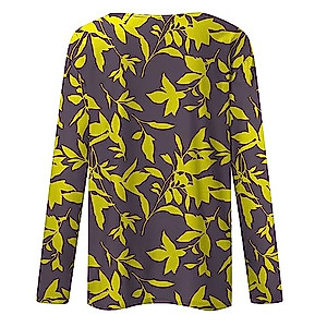 Womens Tops Button Down Fall Blouse Loose Fit Casual Tunic Shirt Long Sleeve Printed Pullover Comfortable Tshirt Full XL Mattress Topper T Shirts Cotton（3-Gold,3X-Large）