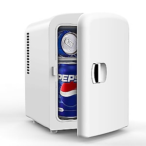 Personal Chiller Portable Mini Fridge Cooler and Warmer, 4 Liter Capacity Chills 6 Cans, Snacks, and Skincare Products, A/C Operation, 100% Freon-Free (White)