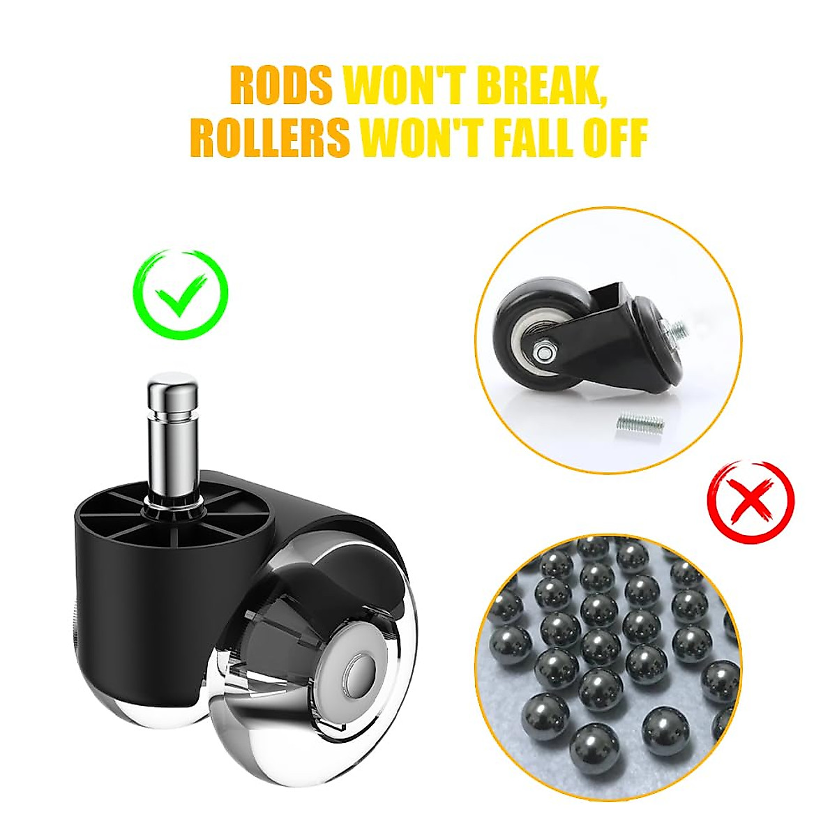 Office Chair Casters Wheels(Set of 5) - 2 inch Heavy Duty Mute Desk Chair Wheels Replacement 2200Lbs- Office Chair Wheels for Hardwood Floors- Universal Fit Wheels for Office Chair