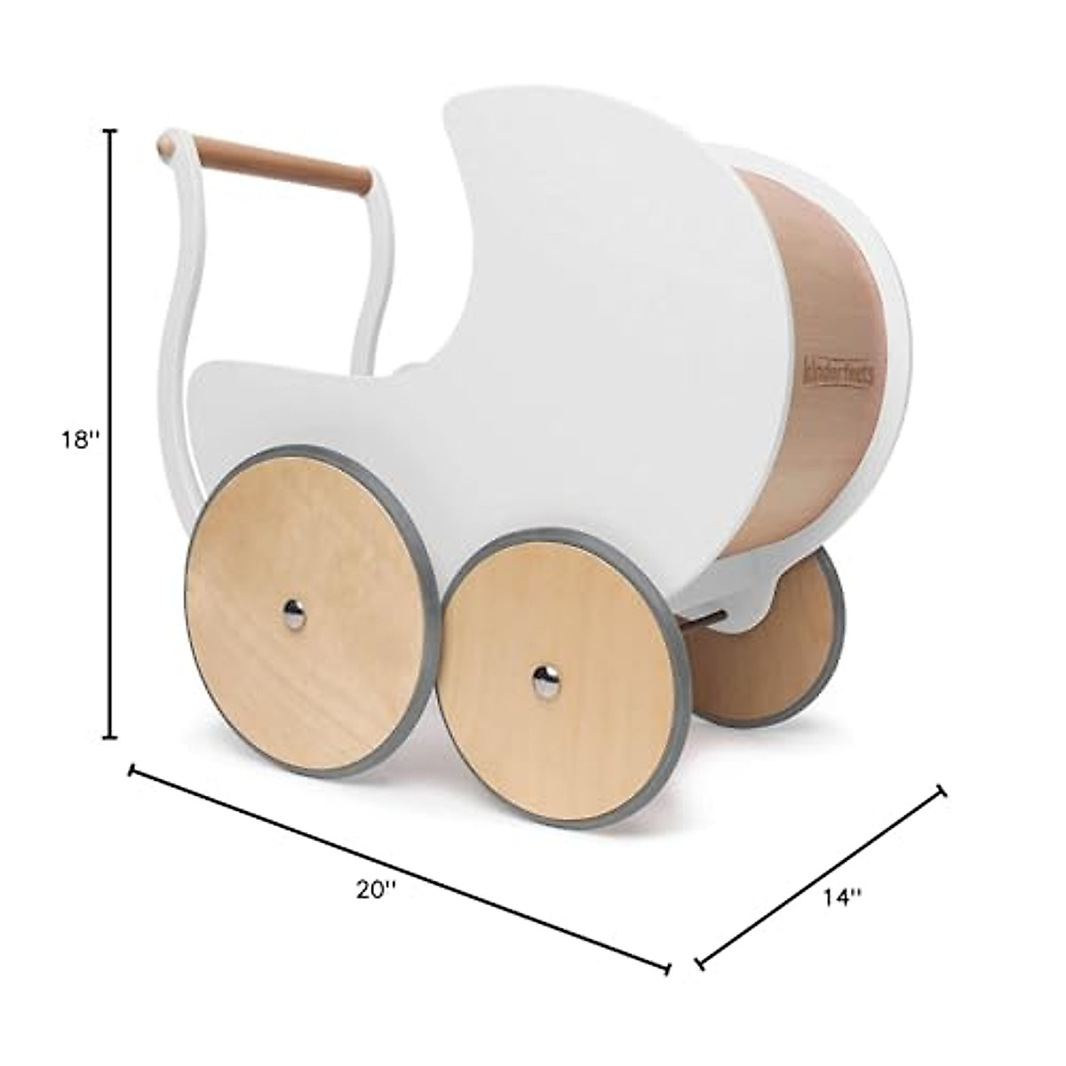 Kinderfeets Pram Walker - Toy Stroller for for Babies, Kids, and Toddlers | Sustainable and Eco-Friendly | 2-in-1 Walker and Stroller Design (White)