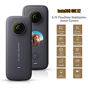 ONE X2 Panoramic Action Camera 5.7K 30fps LCD Touch Screen 10m Body Waterproof HDR APP Editing 360° Live Streaming TimeShift Support Bullet Time with 1630mAh Battery with Selfie Stick